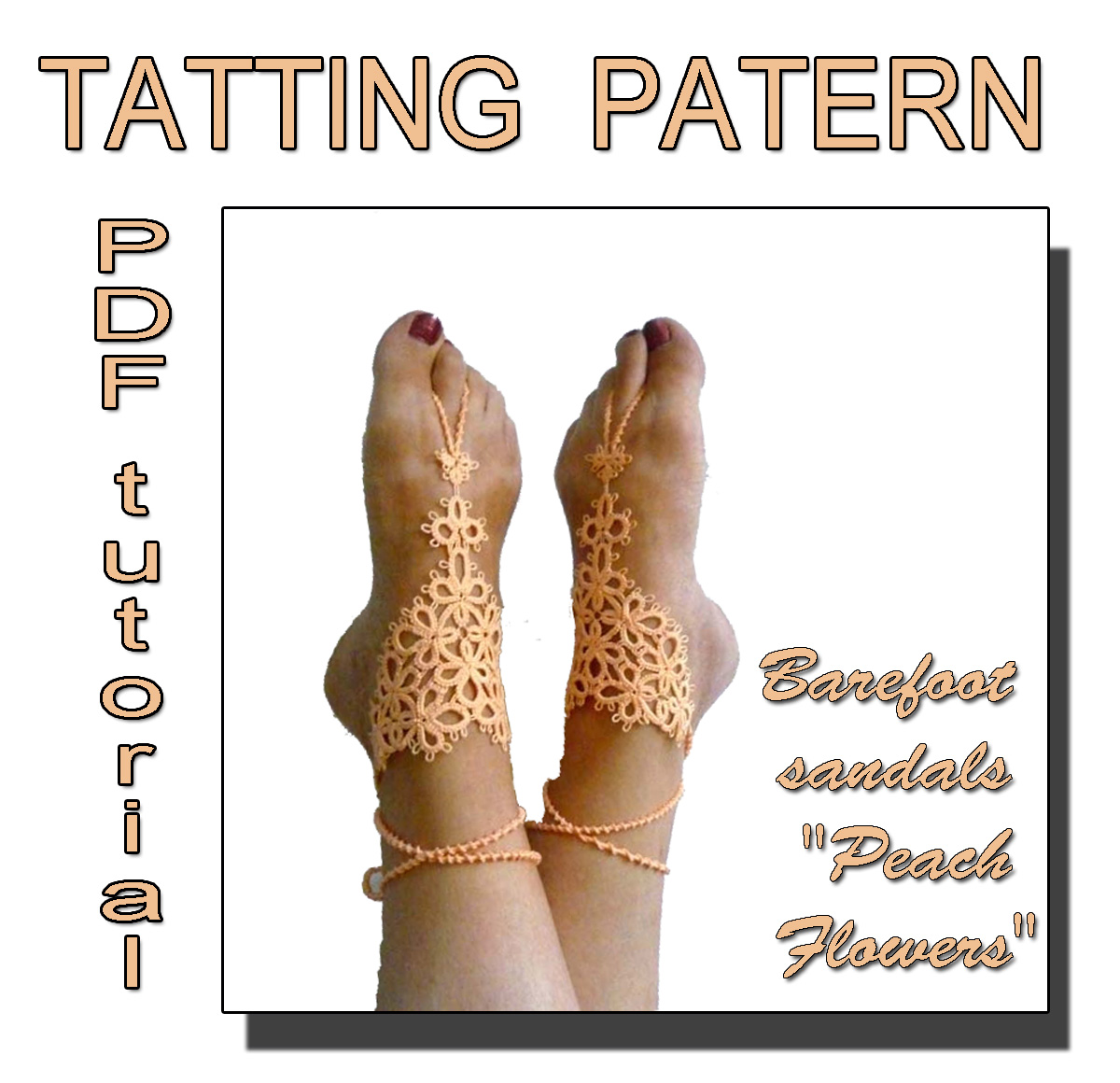 Barefoot sandals Peach Flowers pattern - FairyLace - PDF tatting pattern